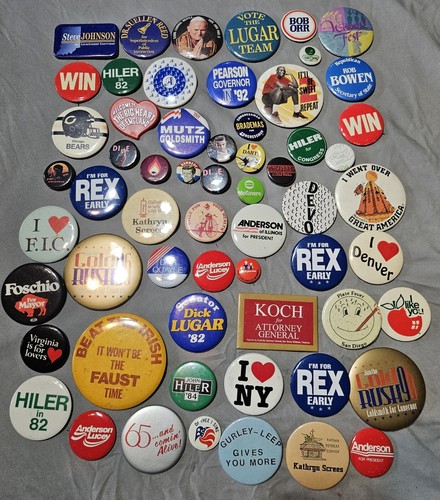 Vintage To Now Lot Of 50 Buttons Pins Win Cycle Jordan NY Political ...