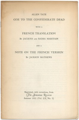 Allen TATE / Ode to the Confederate Dead With French translation by ...