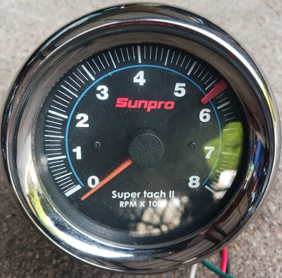 SUNPRO SUPER TACH II 8000 RPM TACHOMETER CHROME BEZEL BLUE LINE VINTAGE ...