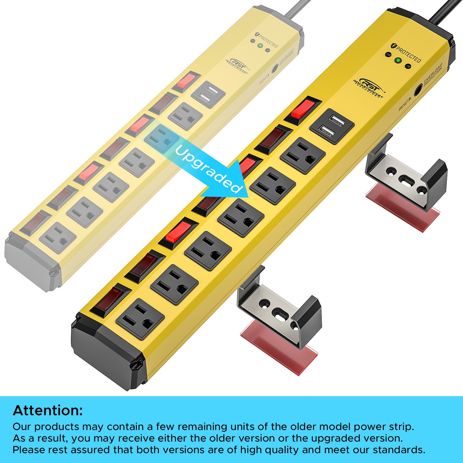 6 Individually Switched Metal Heavy Duty Power Strip with 2 USB, ETL ...