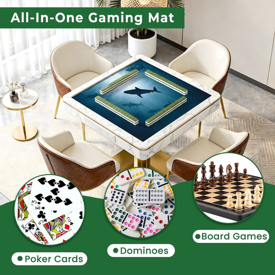 Mahjong Table Mat Sharks with Storage Anti-Slip Game Mat Game Board ...