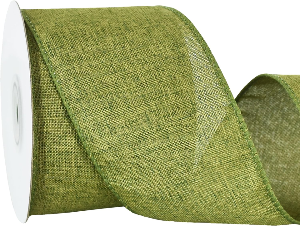 Natural Burlap Wired Ribbon, 2.5 Inch 10 Yards Moss Green Fabric Ribbon ...