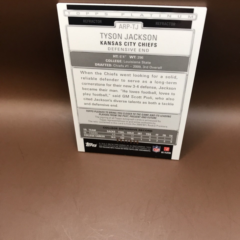 2009 Topps Platinum Tyson Jackson Refractor Rookie Patch Auto RC #547/ ...