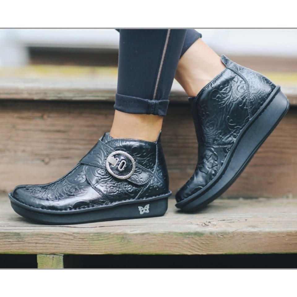 Alegria Caiti Yeehaw Black Leather Booties Shoes CAT-691 Hook/Loop 10.5 ...