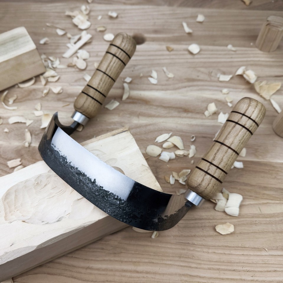 Hand-Forged Large Inshave – 52100 Steel, Ash Handles, Curved ...