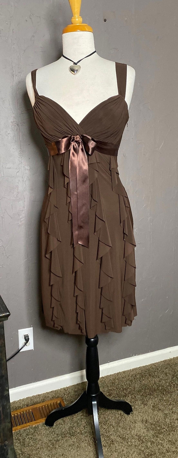 Y2K Chocolate Brown Empire Waist Ruffle Dress by Cach… - Gem