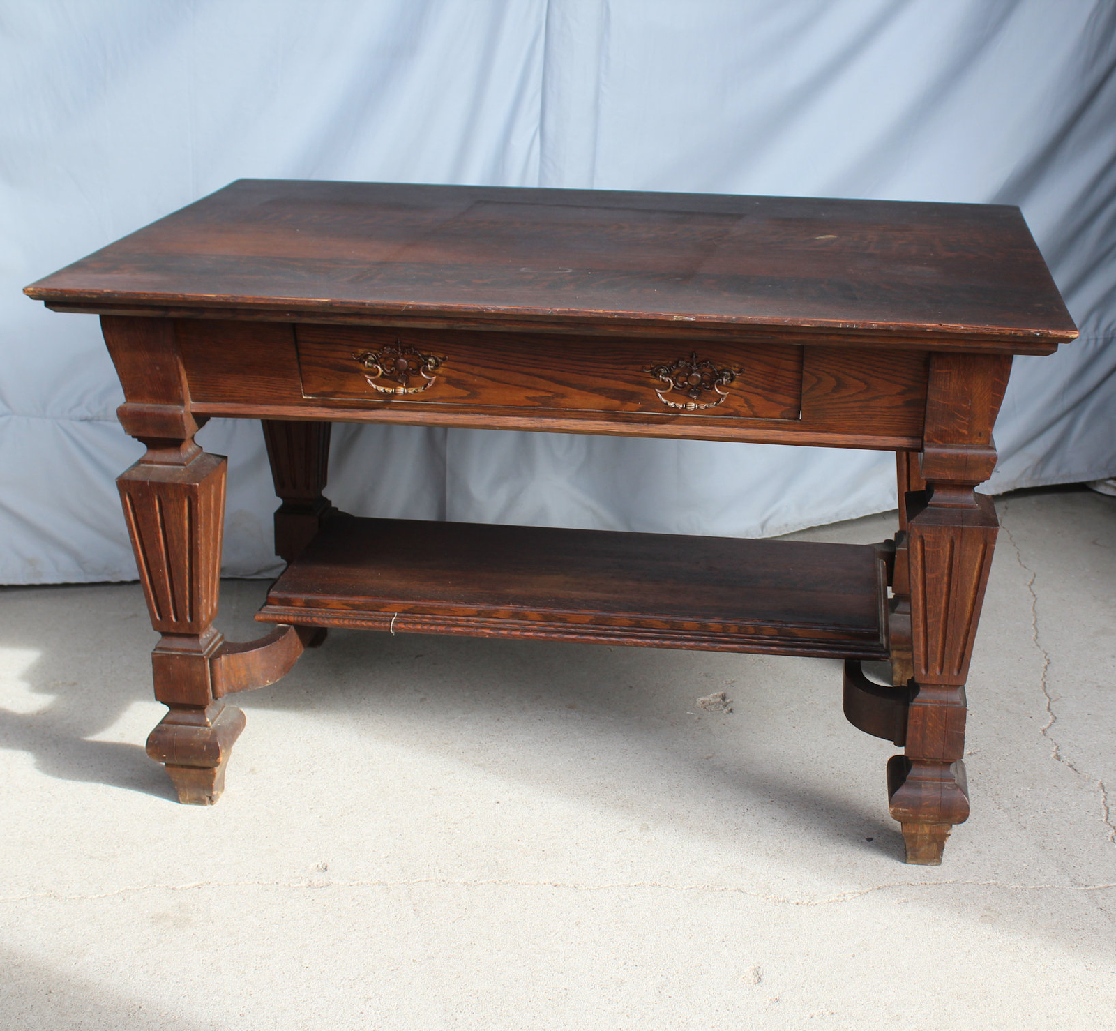 Antique Heavy Built Oak Library Table Desk | eBay