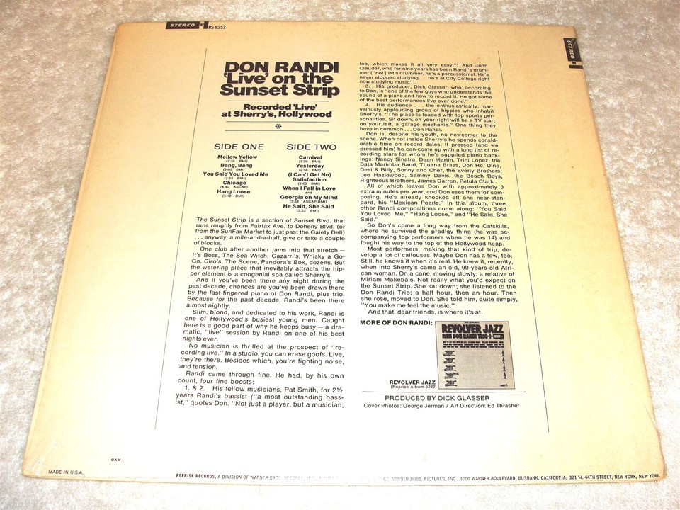 Don Randi Trio "Live On The Sunset Strip!" 1967 Jazz LP, Nice NM!, Orig ...