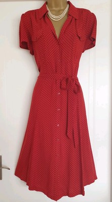 Vintage 1940s WW2 Style Red white polka dot party shirt tea dress Size ...