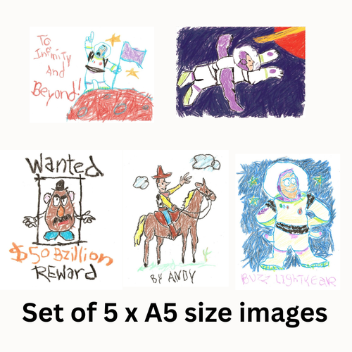 Toy Story Andy's Drawings Set of 5 Prints Buzz Light Year & Woody ...