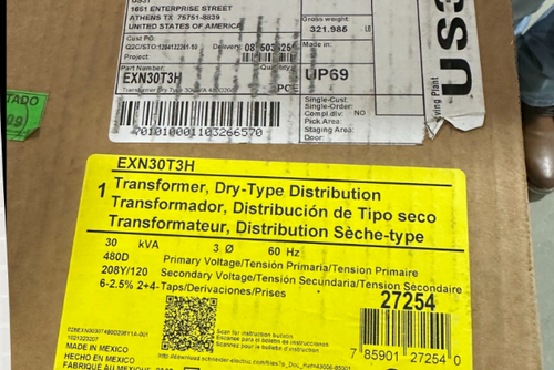 Dry Type Transformer EXN30T3H 480V Delta to 208Y/120V 3Ø 45kVA Indoor ...