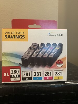 Authentic Canon PGI-280XL Black & CLI-281 Color 5 Pack Ink Cartridges ...