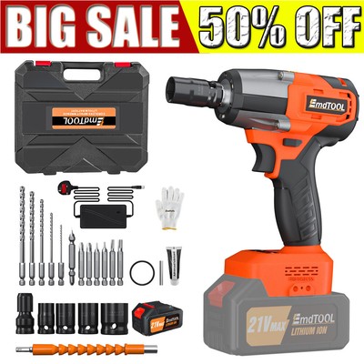Impact Wrench Electric Cordless 1/2'' Driver Tool +2 Battery for Car ...