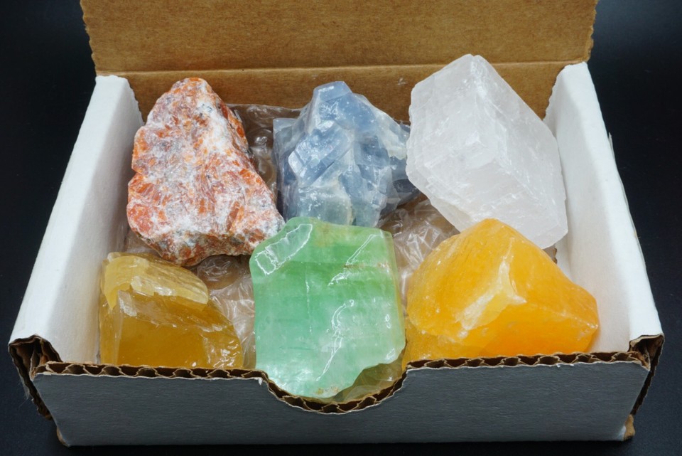 Calcite Collector Box Blue Orange Emerald Orchid Honey Optical Calcite ...