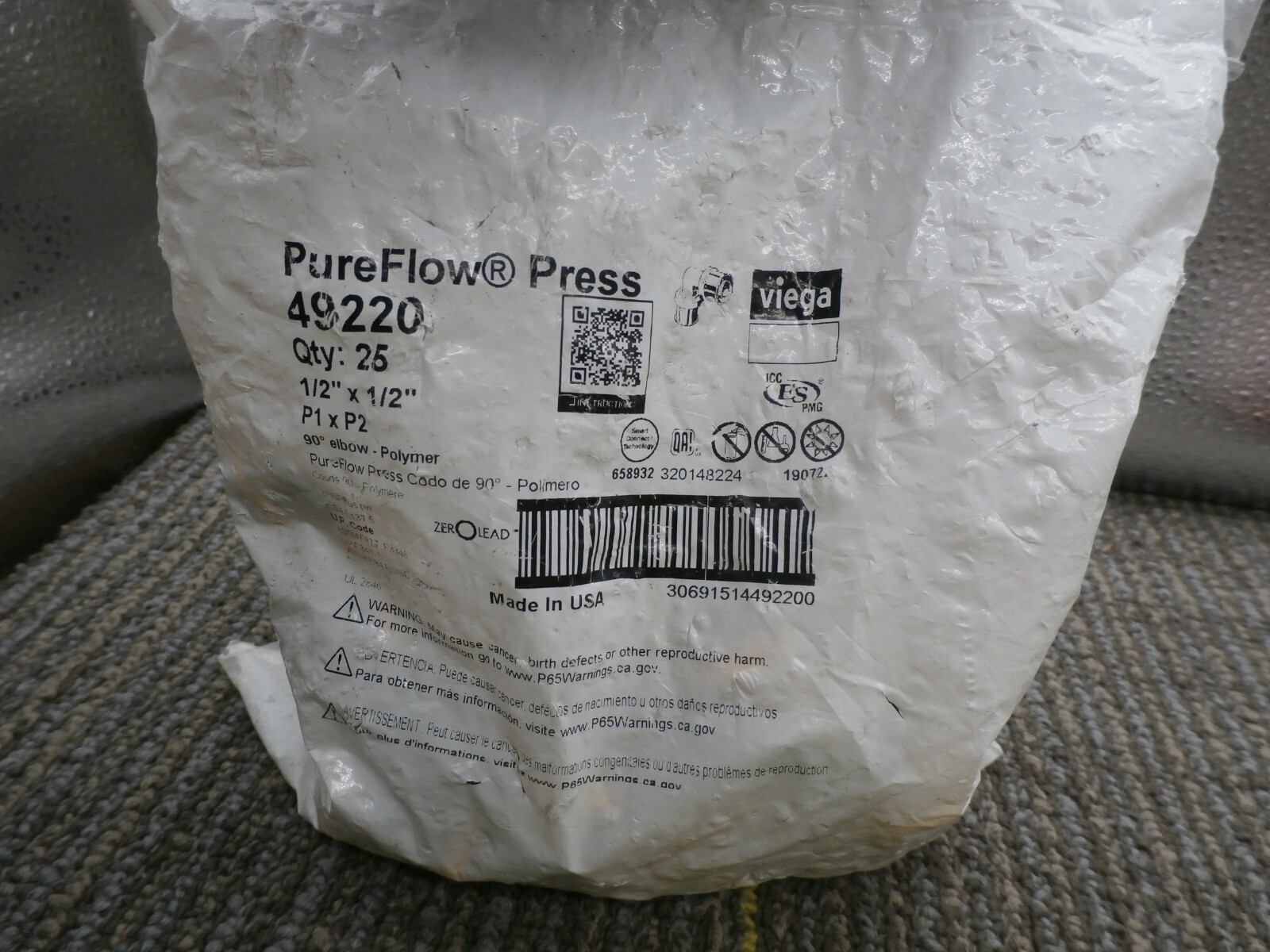 Viega 49220 Pureflow 1/2 in. x 1/2 in. Polymer Press 90-Degree Elbow ...