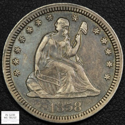 1858 Seated Liberty Silver Quarter 25C - Cleaned | eBay