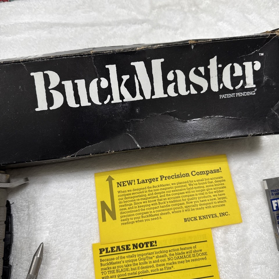 Early Buck 184 Buckmaster Survival Fighting Knife, Scabbard, Box and ...