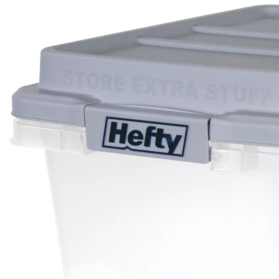 Hefty 6pk 32 Qt Hi-Rise Stackable Plastic Storage Bin w/Lid, Gray (Open ...