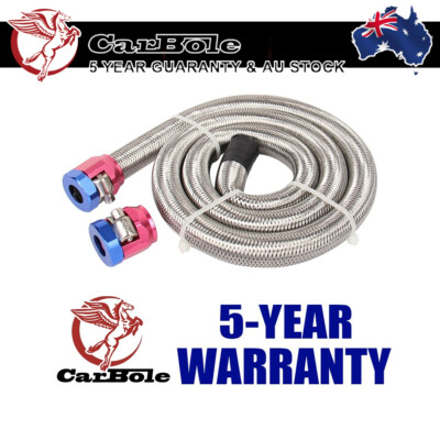 Braided Steel Fuel Line Kit Hose Clamps Kit Oil Fuel 3/8 inch Universal ...