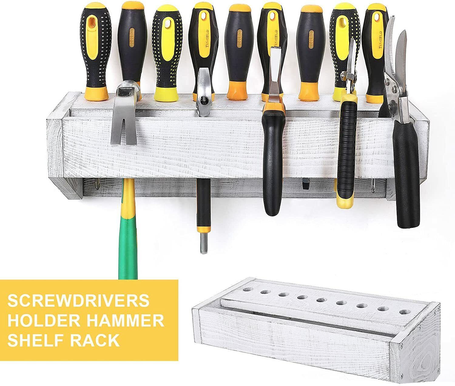 2 Pack Wooded Tool Set Storage Rack, Wall-Mount Screwdriver, Hammer ...