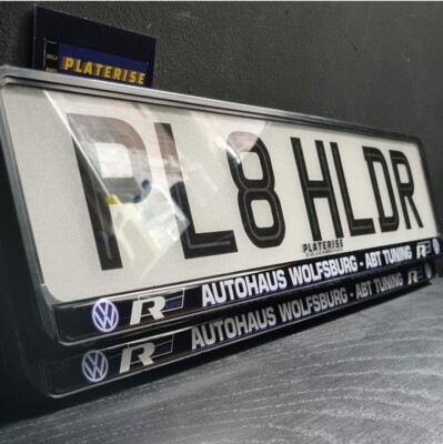 SET OF x2 VW R LINE VOLKSWAGEN Number Plate Surrounds Holders Frames ...