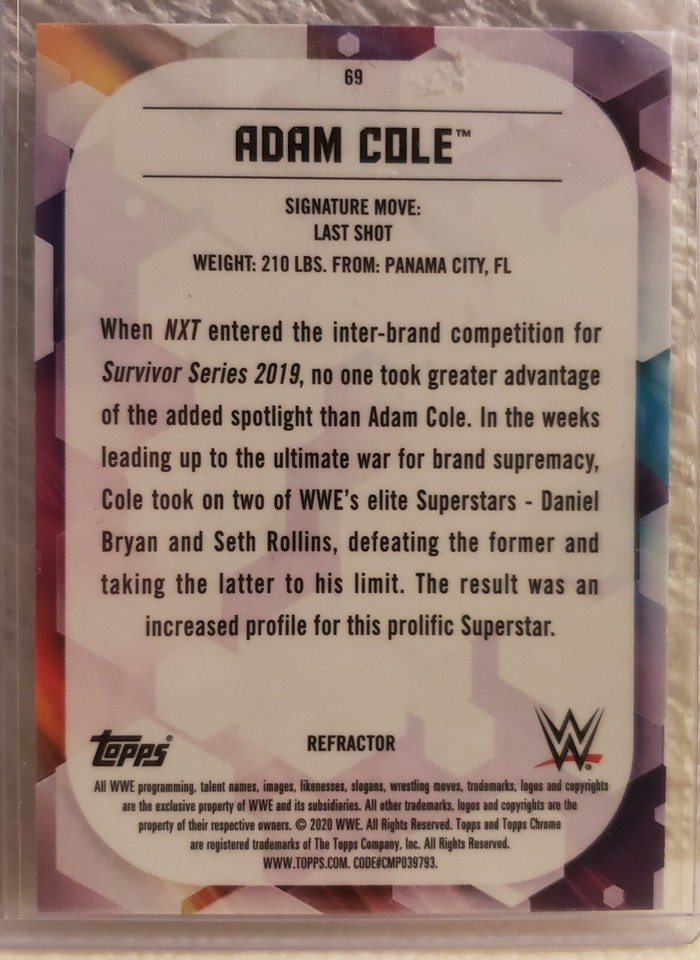 Adam Cole 2020 WWE AEW NXT Topps Chrome Refractor Card #69 | eBay