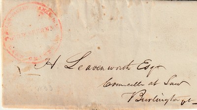 STEAM PACKET FRANKLIN,Plattsburgh to Burlington,Vt. 1833 usage. Early ...