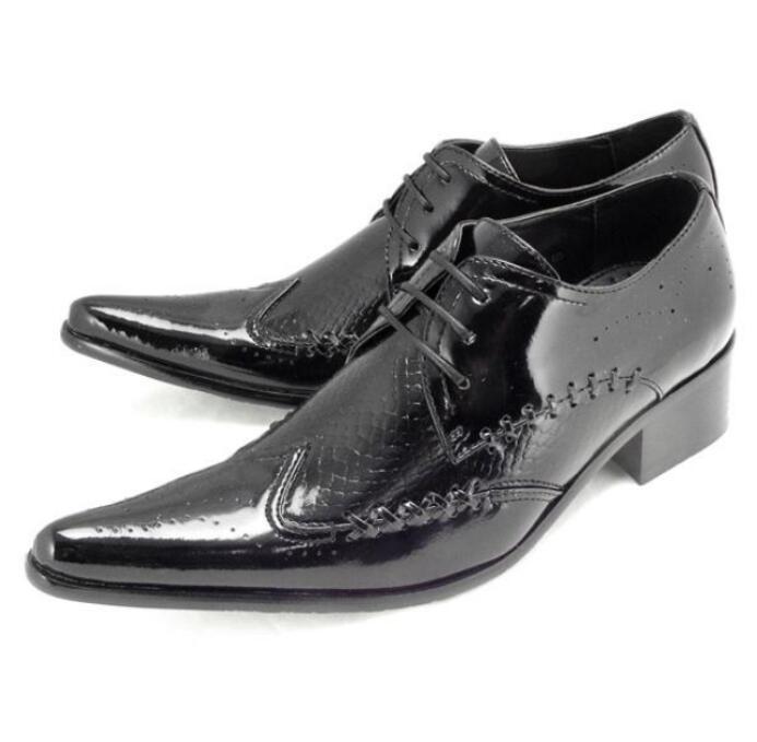 New Fashion men's pointed toe leather scale lace up formal business ...