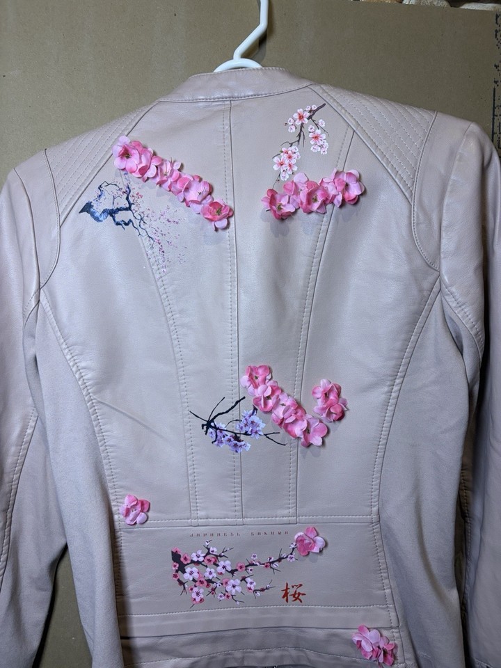 Express: Light Pink Floral Embroidered Jacket with 3D Flowers Zip-Up | eBay
