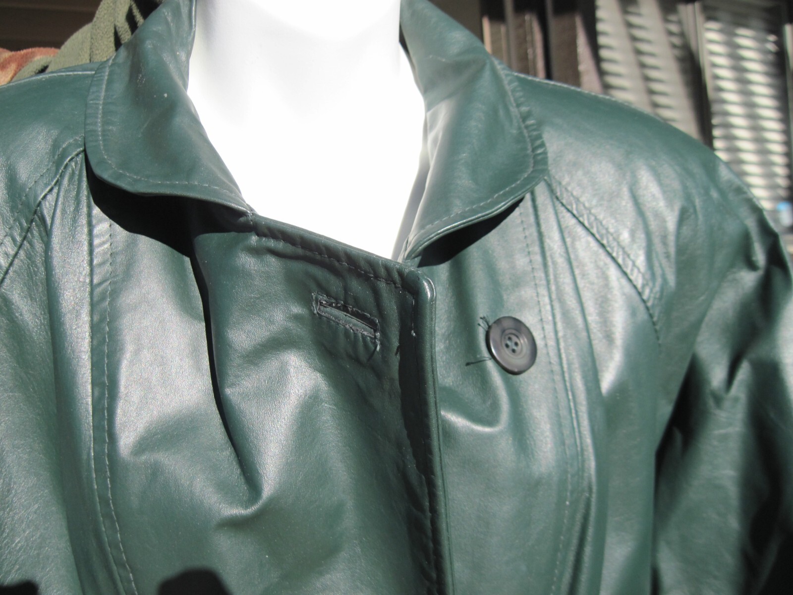 Hunter Green Leather Coat Jacket 1980s Shoulder Pads … - Gem