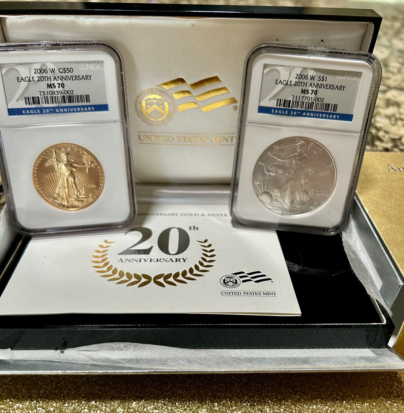 2006 W US American Eagle 20th Anniversary Gold & Silver 2 Coin Set NGC ...