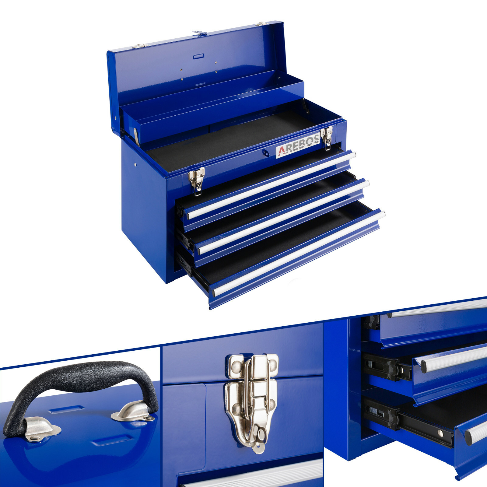 AREBOS Tool Bo Drawers Tool Case Tool Chest Tool Kit Steel Blue for ...