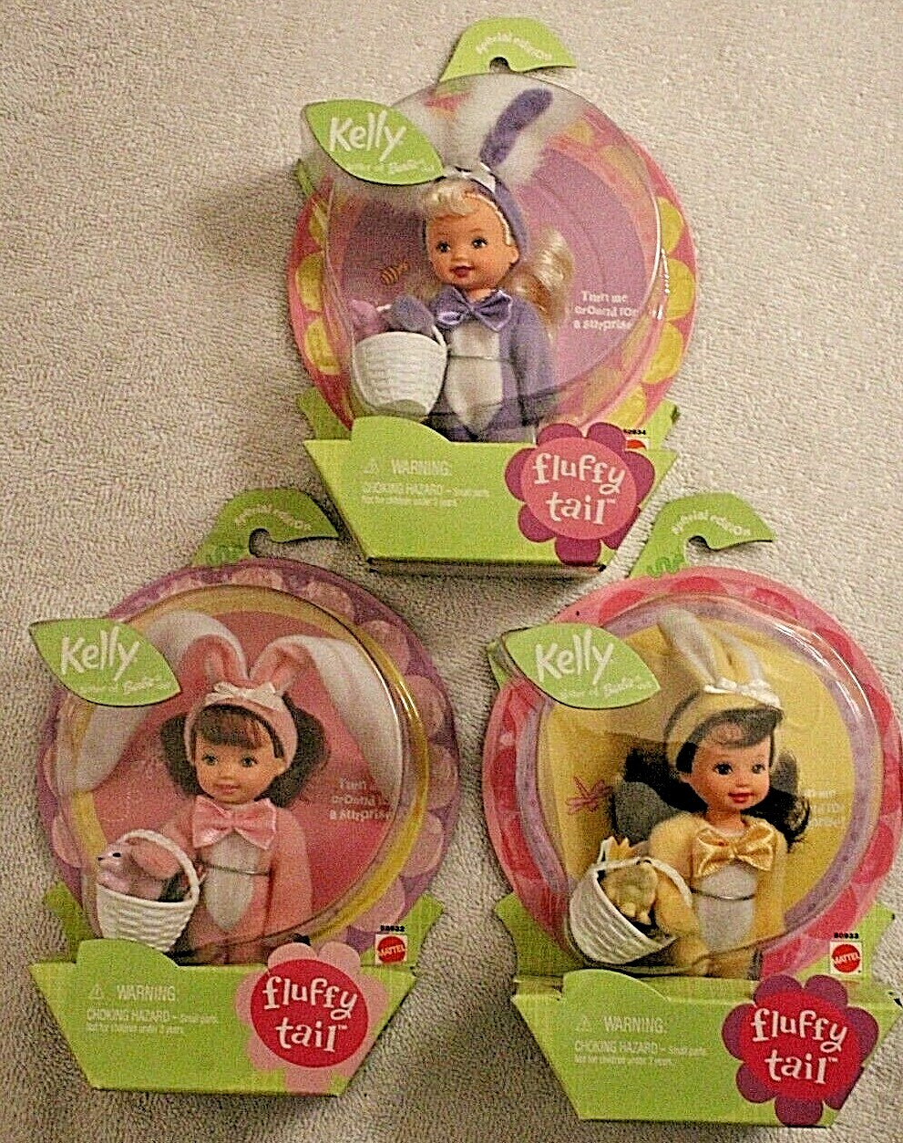 NRFB VINTAGE LOT OF 3 RARE 2001 KELLY FLUFFY TAIL BUNNY EASTER RABBIT ...
