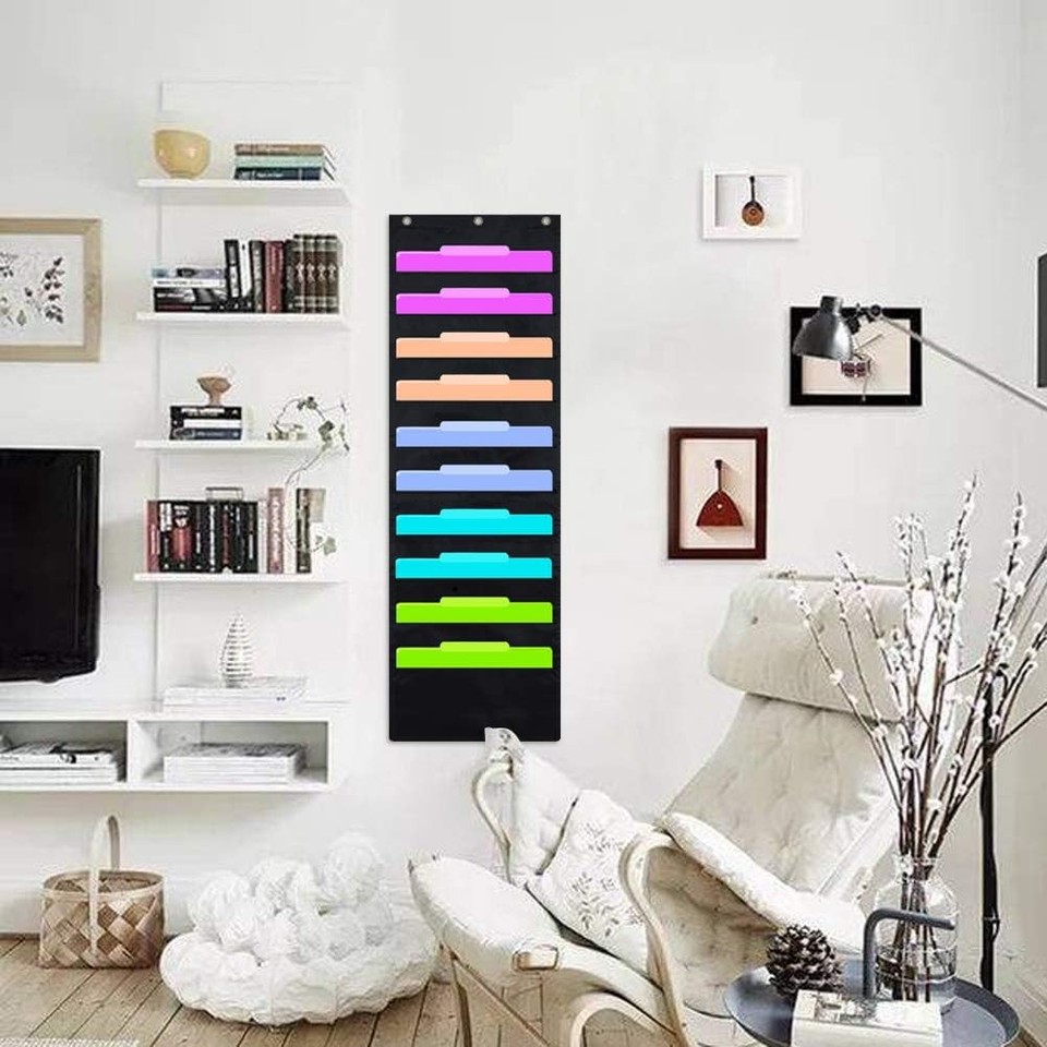 Eamay Hanging File Folder Organizer Wall Mounted - 10 Pockets Black 10 ...
