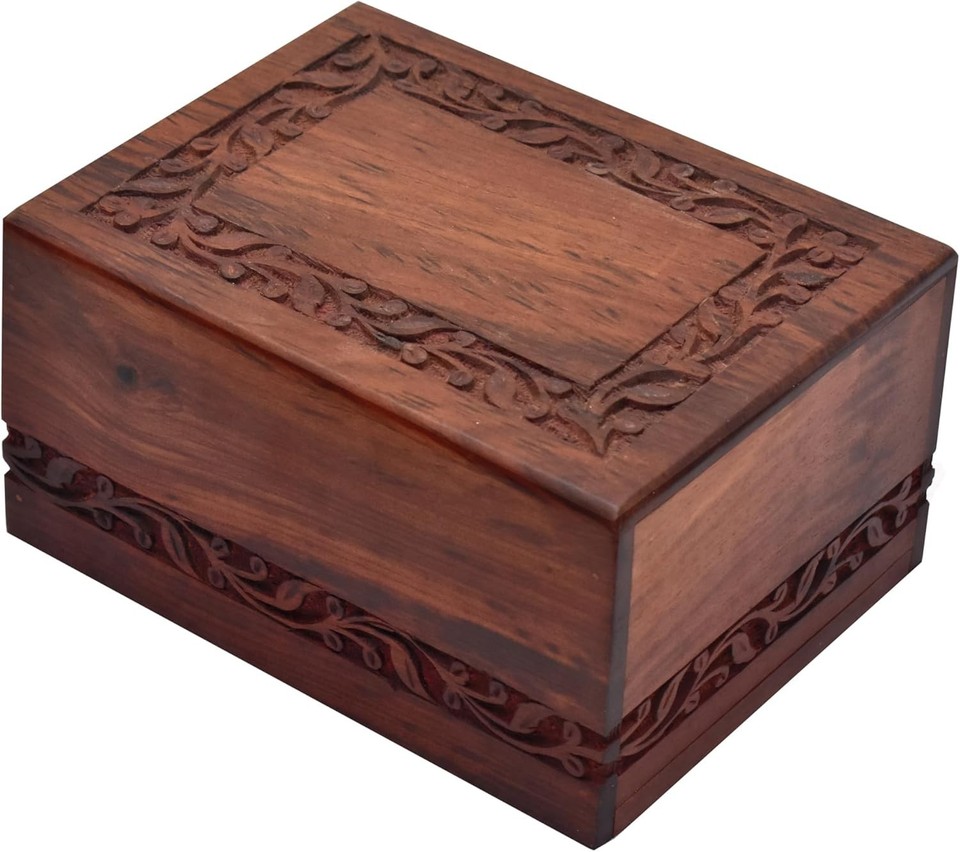 Rosewood Cremation Urn with Elegant Border - 80 Cubic Inches for Pets ...