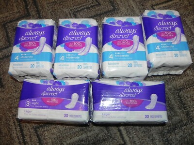 6 Packs Always Discreet Bladder Leaks 4 Moderate Packs / 2 Light Packs ...