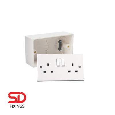 13A Double Wall Socket 2 Gang with Switched Plug & 45mm Pattress Back ...