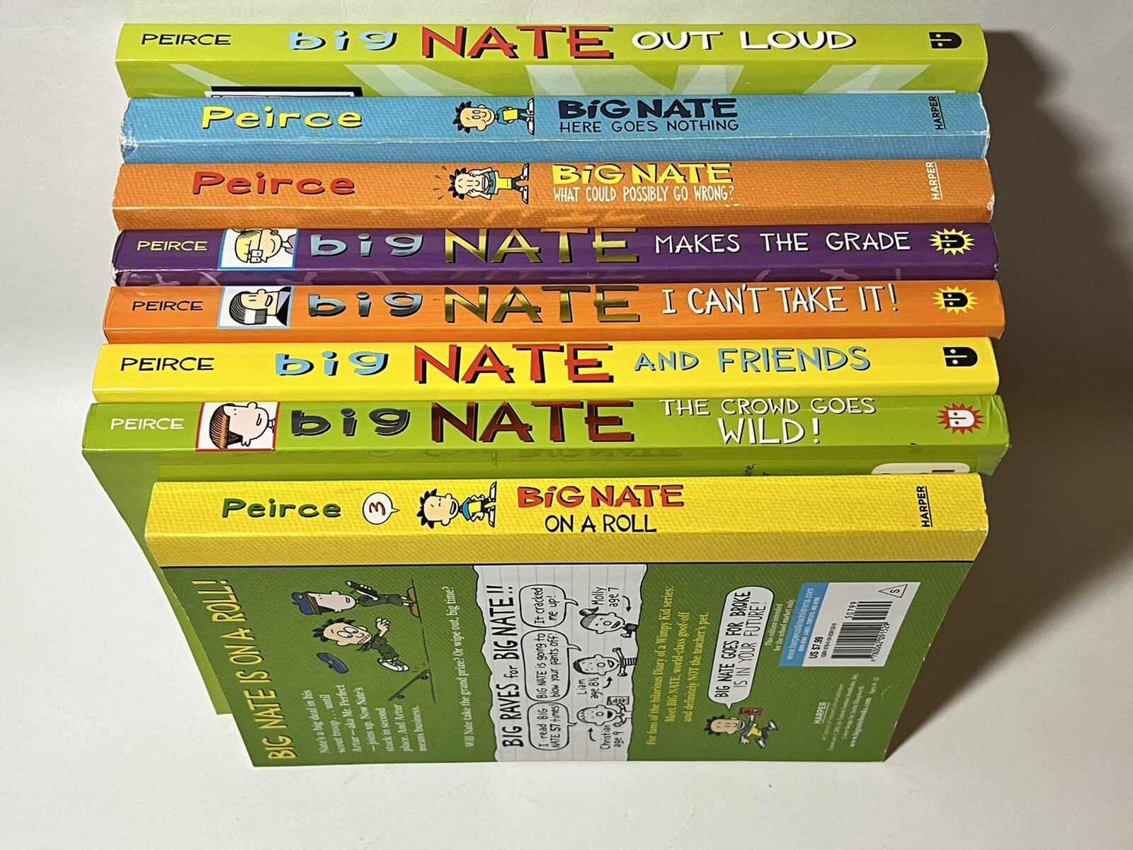 Lot of 8 Paperback BIG NATE Books - Lincoln Peirce ON A ROLL Out Loud ...