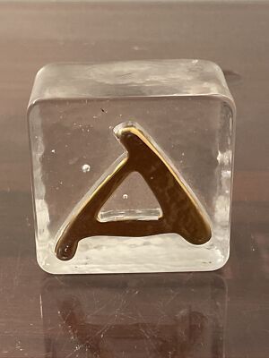 Glass Block Brass Letter A Paperweight | eBay