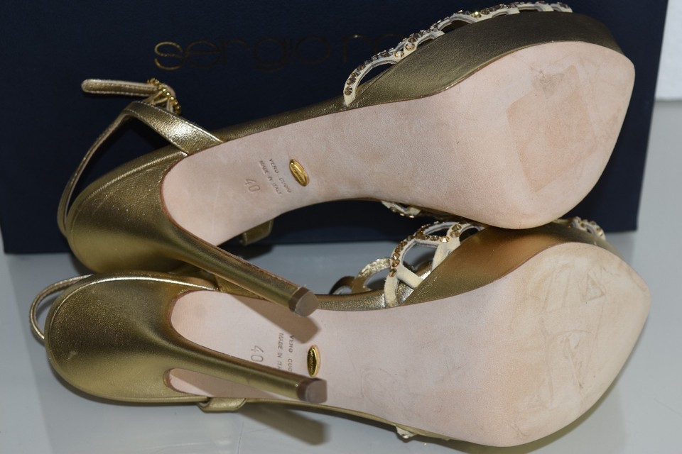 $1375 New Sergio Rossi CRYSTAL VAGUE Gold STRASS Wedding Eve Platform ...