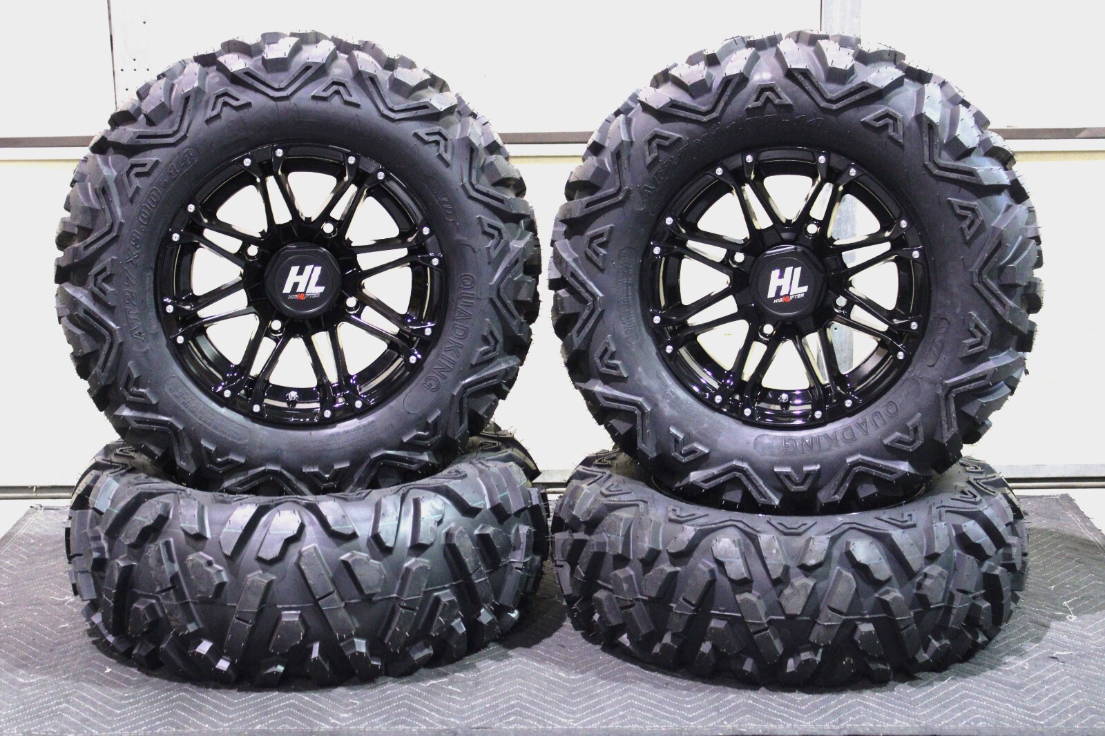 RZR 900 S 27" QUADKING 14" HL3 BLACK ATV TIRE & WHEEL KIT POL10K ...