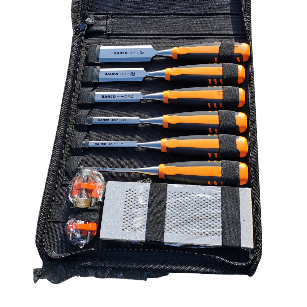 Bahco Chisel Set 424P - x6 Wood Chisels, PLUS Sharpening Stone, Guide ...