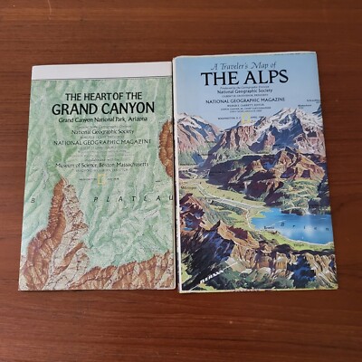 Vintage National Geographic Maps Inserts The Alps & The Heart Of Grand ...