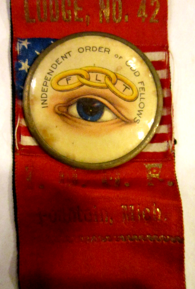 Antique Odd Fellows Ribbon Celluloid Pin & Badge Lodge #42 Fountain ...