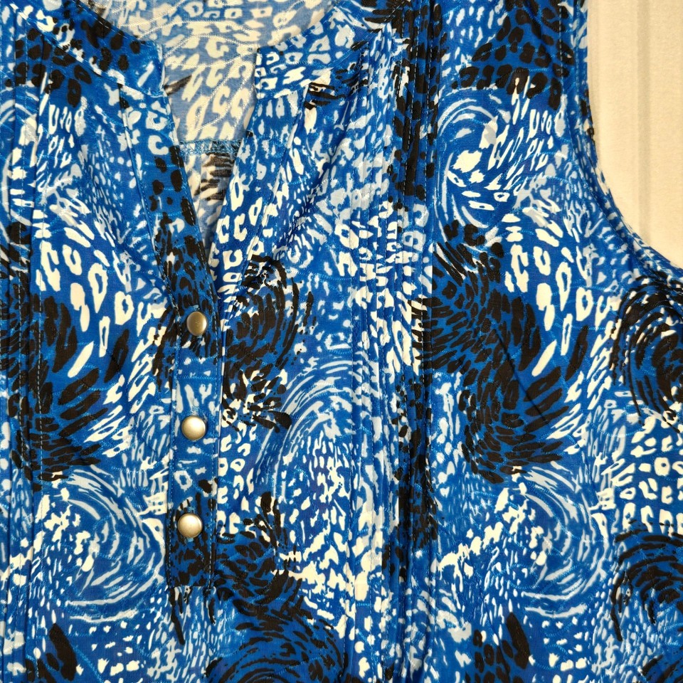 Juniper & Lime 2X Blue White Sleeveless Button Down Blouse Top | eBay