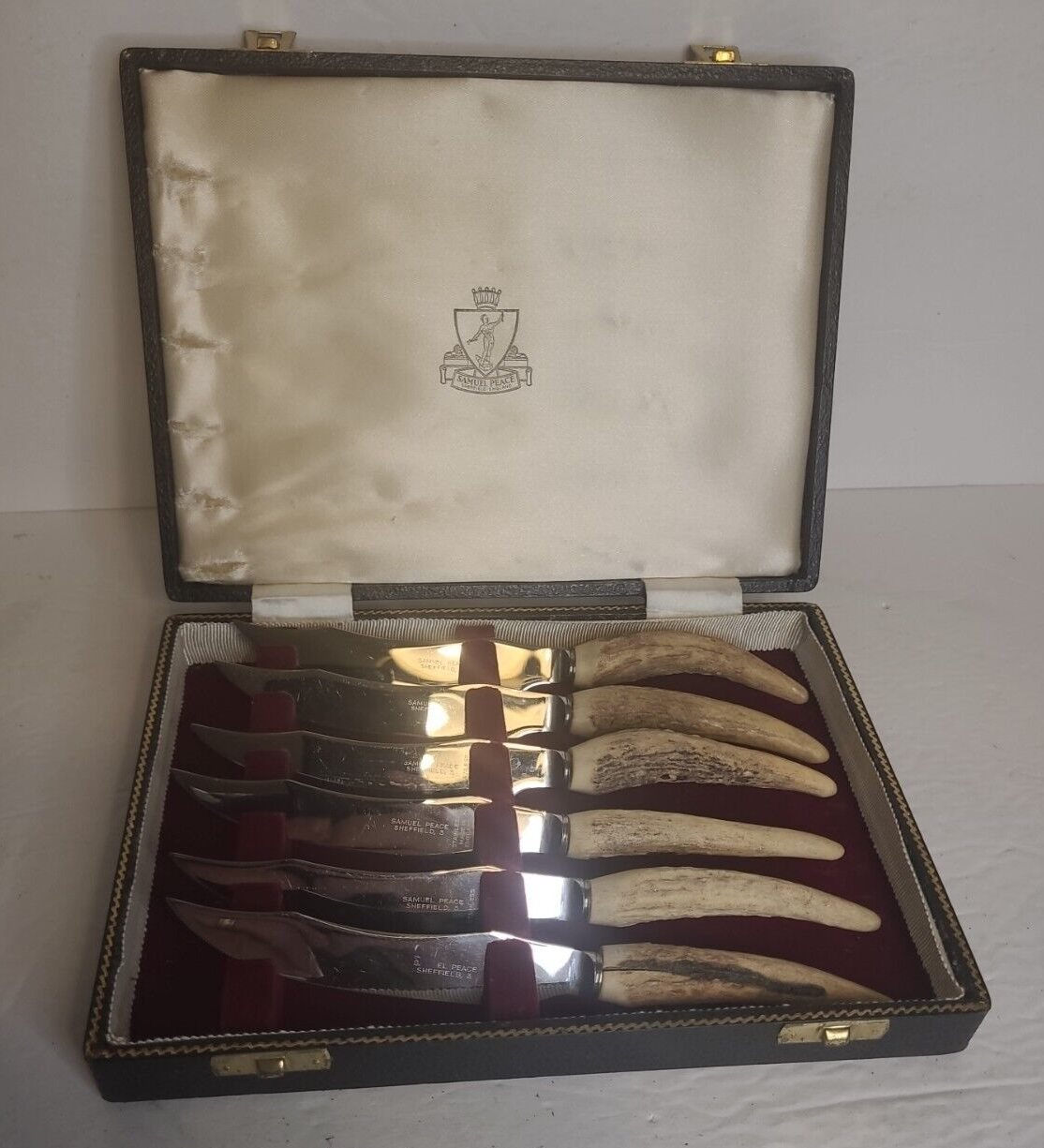 Samuel Peace Steak Knife Set Staghorn Antler Handle Stainless Sheffield ...