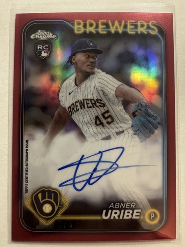 2024 Topps Chrome Update Red Refractor Auto Abner Uribe /5 Brewers | eBay