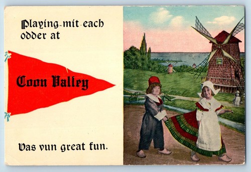 Coon Valley Wisconsin WI Postcard Playing Mit Each Odder Pennant c1910 ...