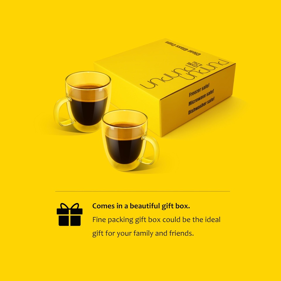 17oz.500ml Large Glass Coffee Mug Set of 2 Clear Mugs Double Walled ...