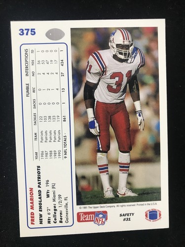Fred Marion -Miami Hurricanes- New England Patriots Autographed Card | eBay